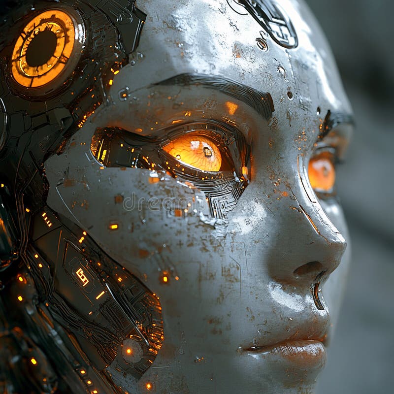 Close-Up of a Human-Like Android Face with Intricate Features Stock ...