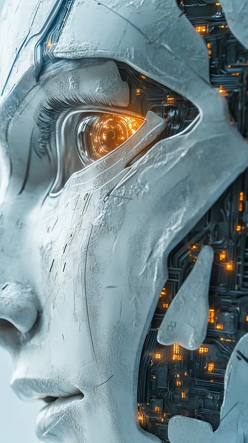 Close-Up of a Human-Like Android Face with Intricate Features Stock ...