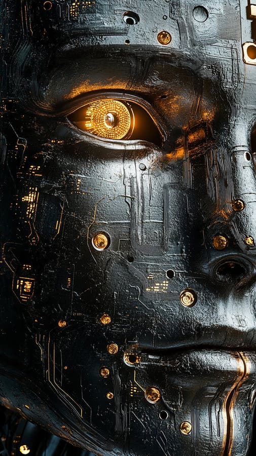 Close-Up of a Human-Like Android Face with Intricate Features Stock ...