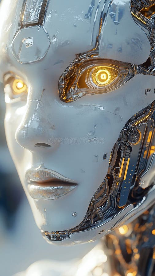 Close-Up of a Human-Like Android Face with Intricate Features Stock ...