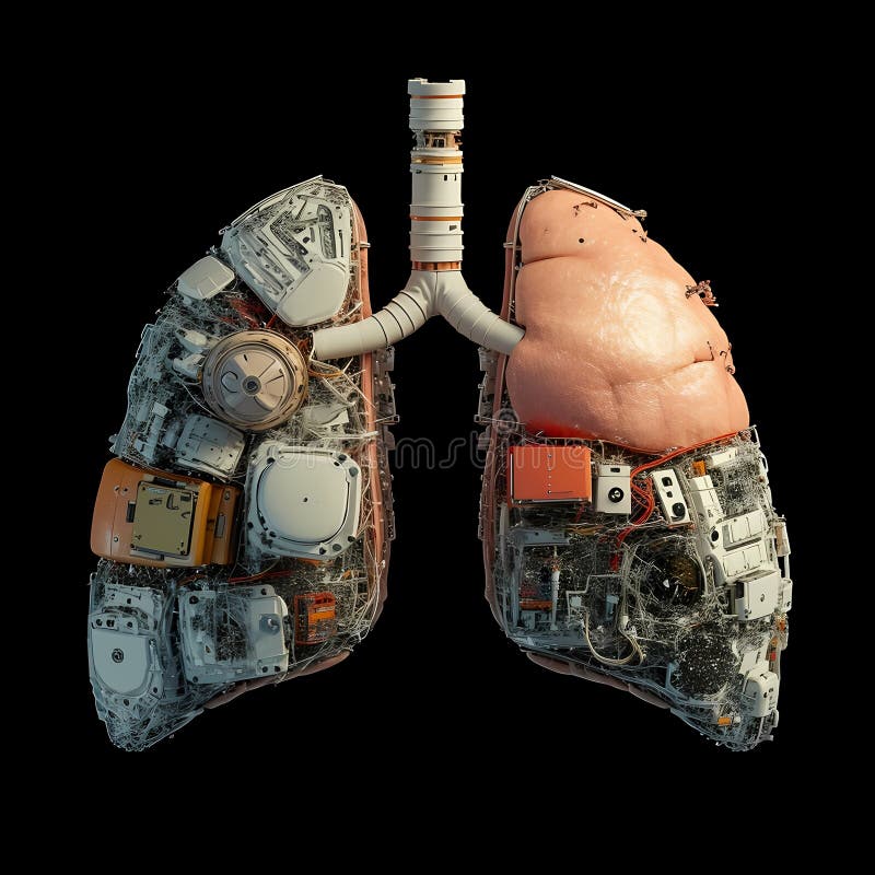 Close -up Human Lung with Electronic Chips and Details Inside Stock ...