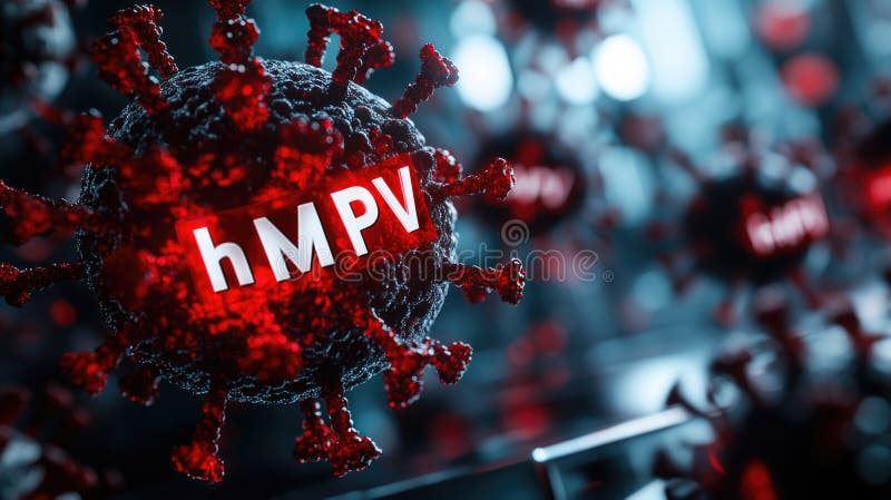 Close-up of Human Metapneumovirus (hmpv) Structure with Red Highlights ...