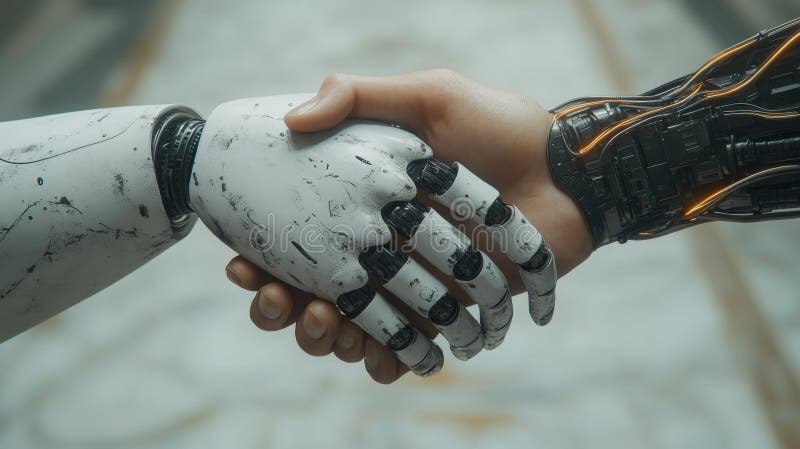 Human-Robot Handshake Generative AI Stock Illustration - Illustration ...