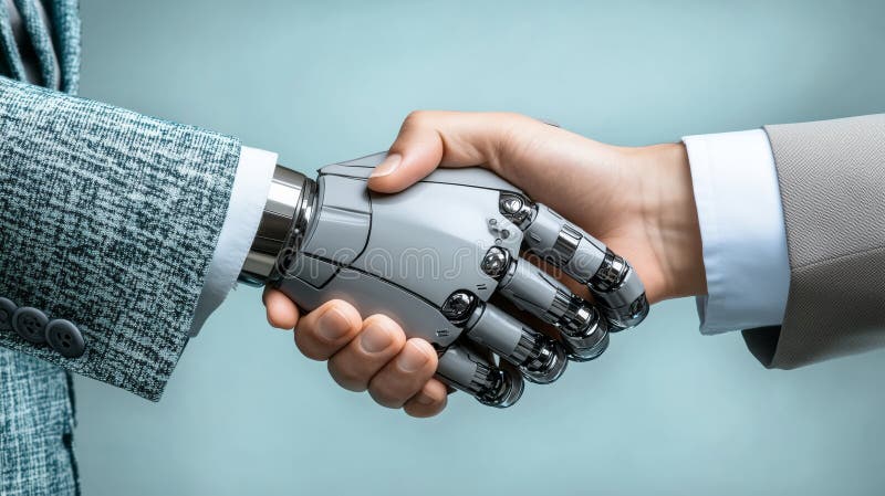 Close Up of Human and a Robot Shaking Hands for Cooperation and AI ...
