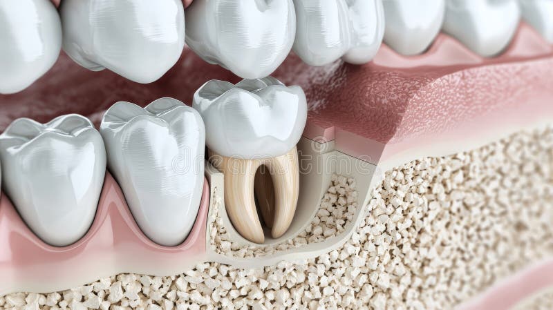 Close-up of a Human Tooth with Gum and Bone Tissue Stock Illustration ...