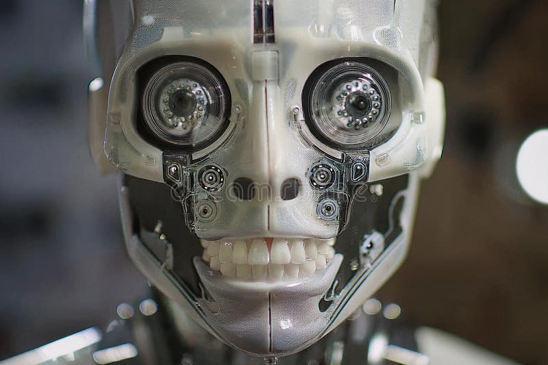 Close-up of a Humanoid Cyborg Face with Intricate Robotic Details Stock ...