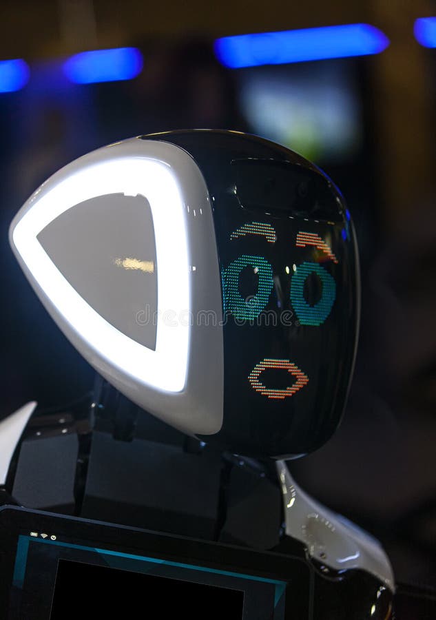 Close-up of Humanoid Robot Head with Micro-cameras Eyes Stock Photo ...