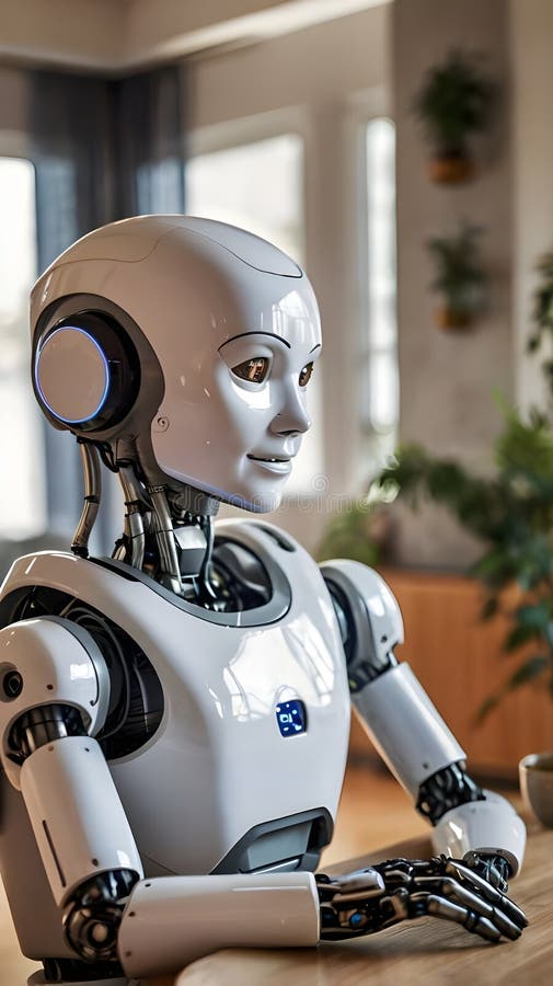 A Close-up of a Humanoid Robot Interacting with a Smart Home System ...
