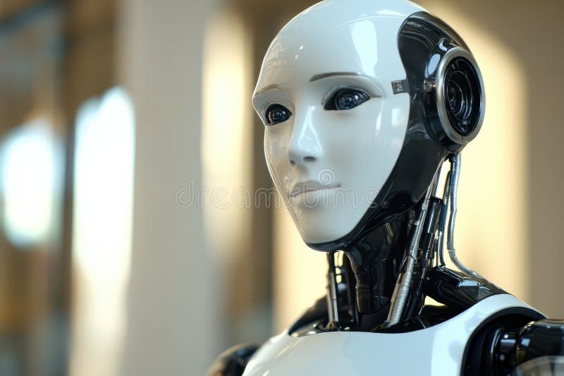 Close-up of a Humanoid Robot S Face and Neck Stock Illustration ...