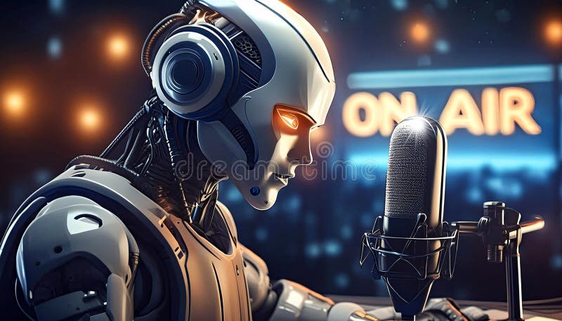 Close-up of a Humanoid Robot Working at the Radio Station - Generative ...