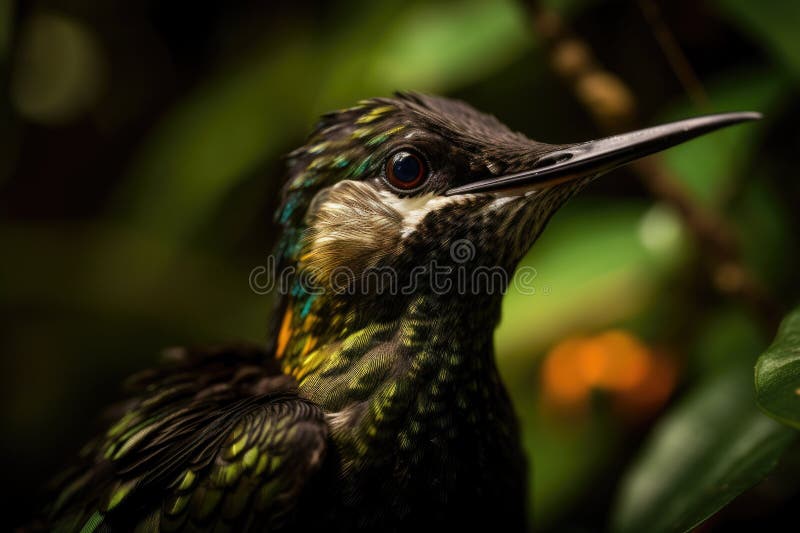 Close-up of Hummingbird S Beak, Surrounded by Lush Greenery Stock ...