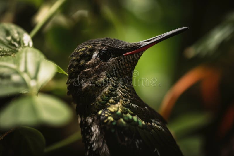 Close-up of Hummingbird S Beak, Surrounded by Lush Greenery Stock Photo ...