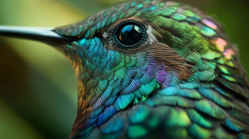 Close-up of a Hummingbird S Head and Iridescent Feathers Stock ...
