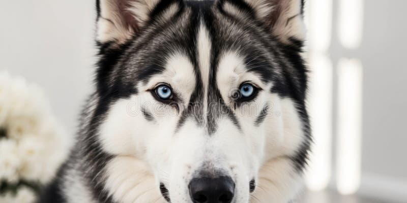 A Close Up of a Husky Dog S Face with Blue Eyes. Stock Image - Image of ...