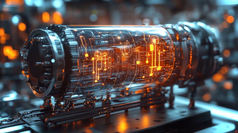 Close-up of a Hydrogen Fuel Cell with Glowing Components in a Lab ...