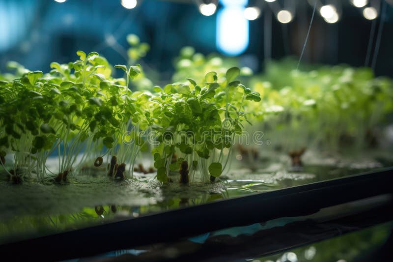 Close-up of a Hydroponic System, with Delicate Sprouts Growing in the ...