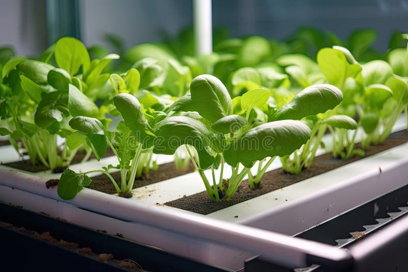 Close-up of Hydroponic System, with Sprouts and Leaves Growing Stock ...
