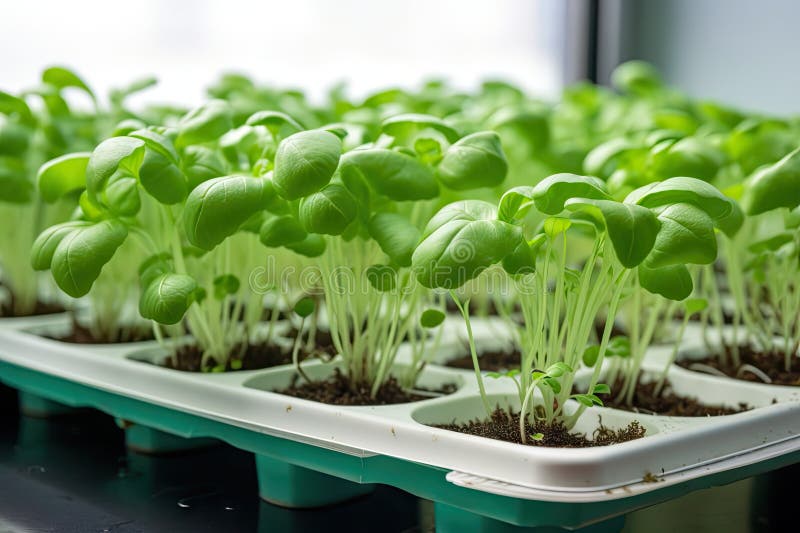 Close-up of Hydroponic System, with Sprouts and Leaves Growing Stock ...