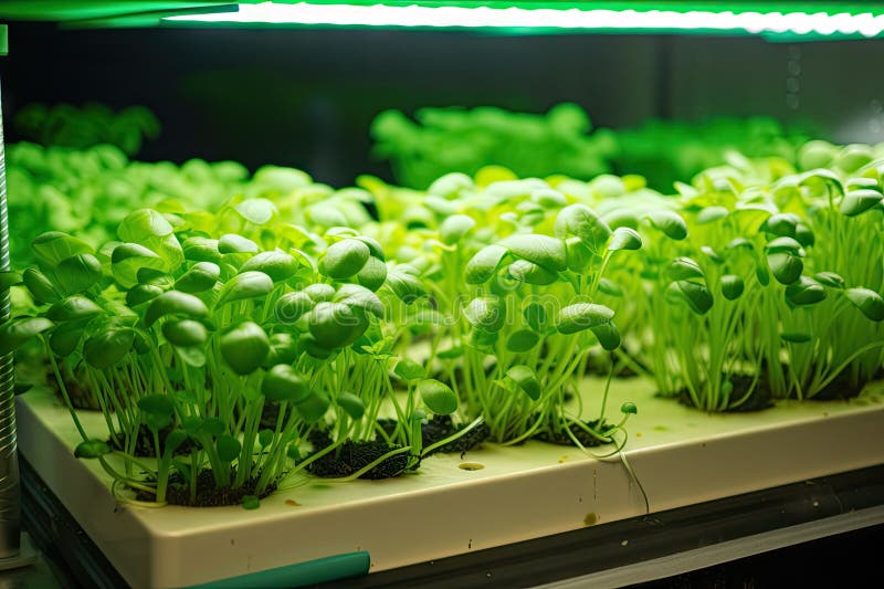 Close-up of Hydroponic System, with Sprouts and Leaves Growing Stock ...