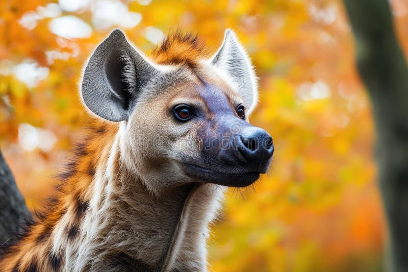 A Close-up of a Hyena Looking at the Base of a Tree Stock Image - Image ...