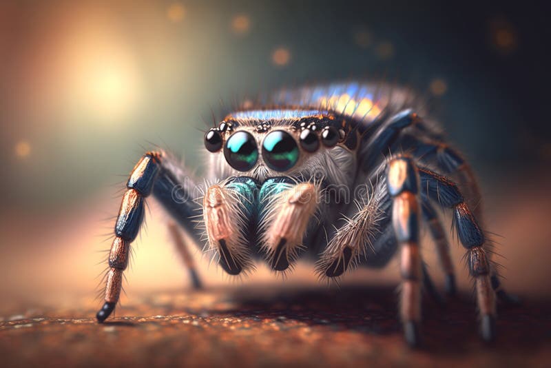 Hyperrealistic Illustration of a Jumping Spider-Like Insect, Close-Up ...