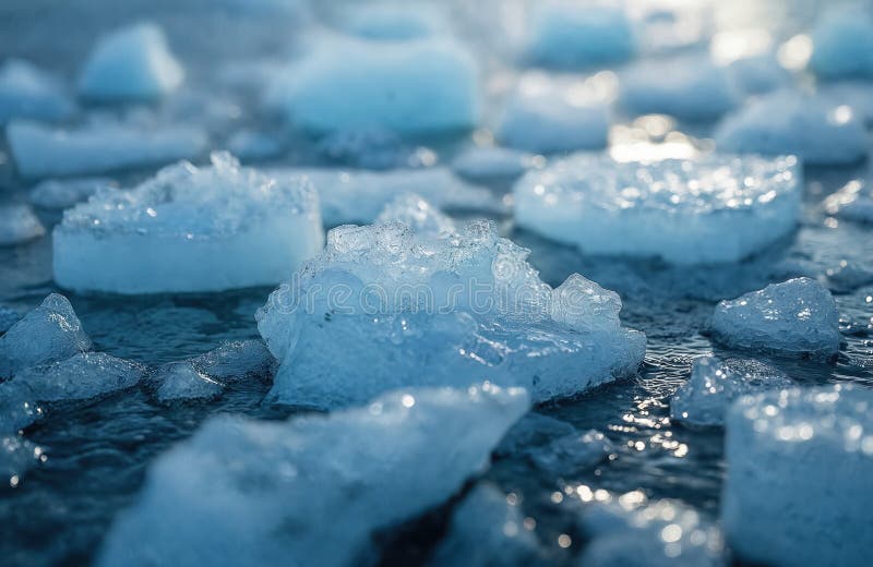 Close-up of Ice Chunks Floating on Water. Blue, White Hues Dominate ...