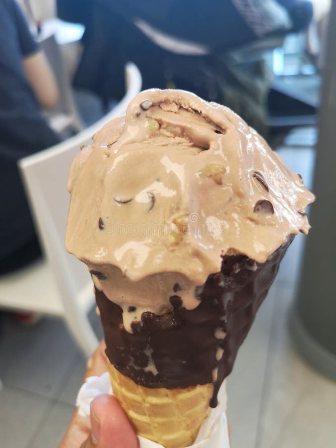 Close-up Ice Cream Coffee Flavour in a Cone Stock Photo - Image of ...