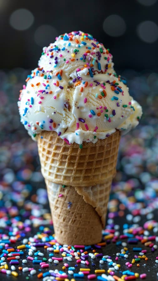 A Close Up of an Ice Cream Cone with Sprinkles on it, AI Stock Image ...
