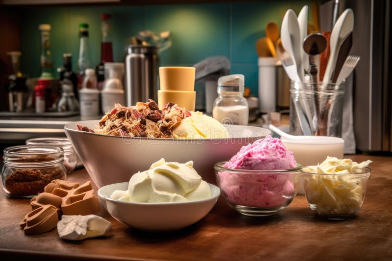 Close-up of Ice Cream Ingredients on Kitchen Counter Stock Photo ...