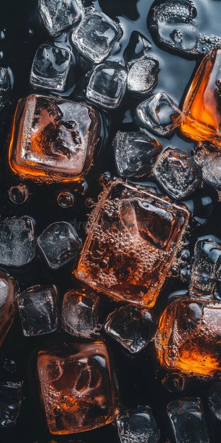A Close Up of Ice Cubes with a Brown Liquid in the Middle Stock ...