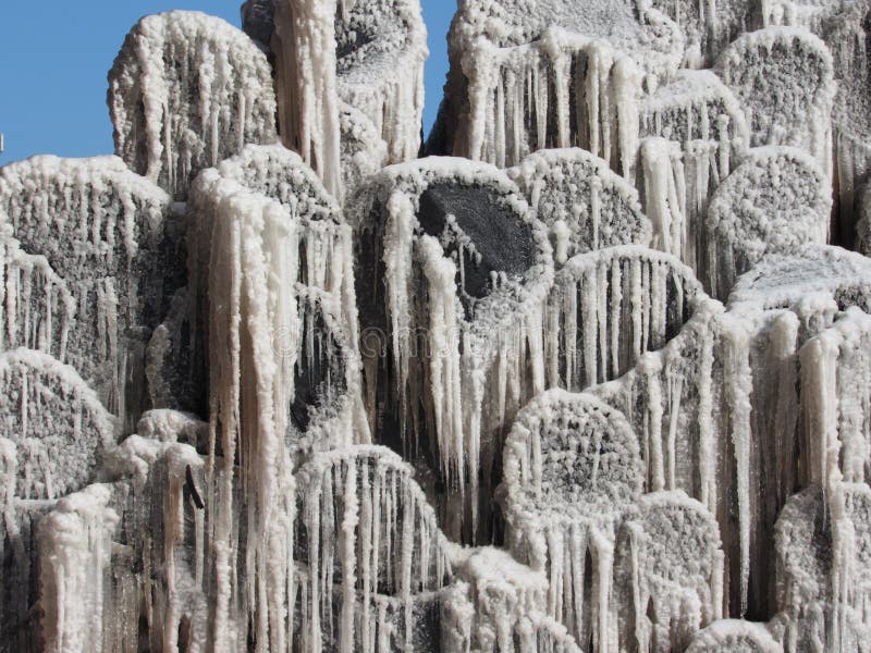 Close Up Ice Cycles on Big Tree Logs Stock Photo - Image of carving ...