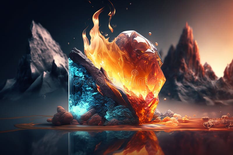 Close-up of Ice and Fire Isolated on Dark Background. Fire and Ice ...
