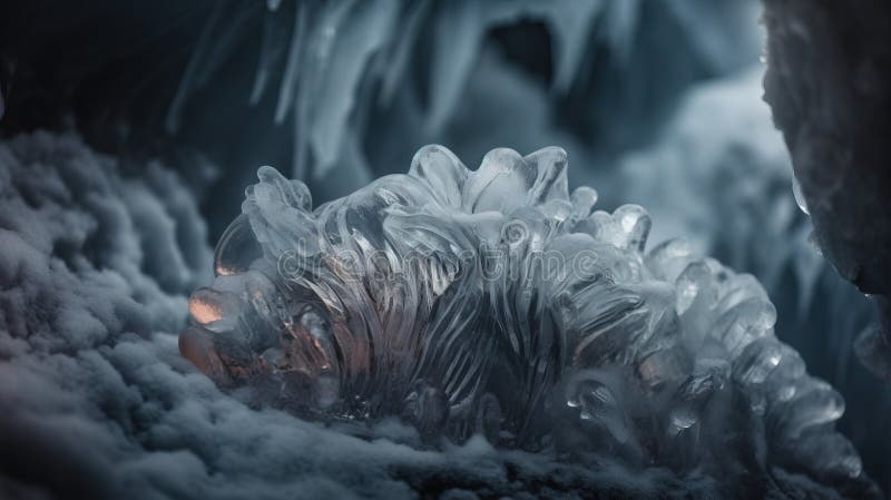 A Close Up of Ice Formations and Ice Formations on a Mountain Side with ...