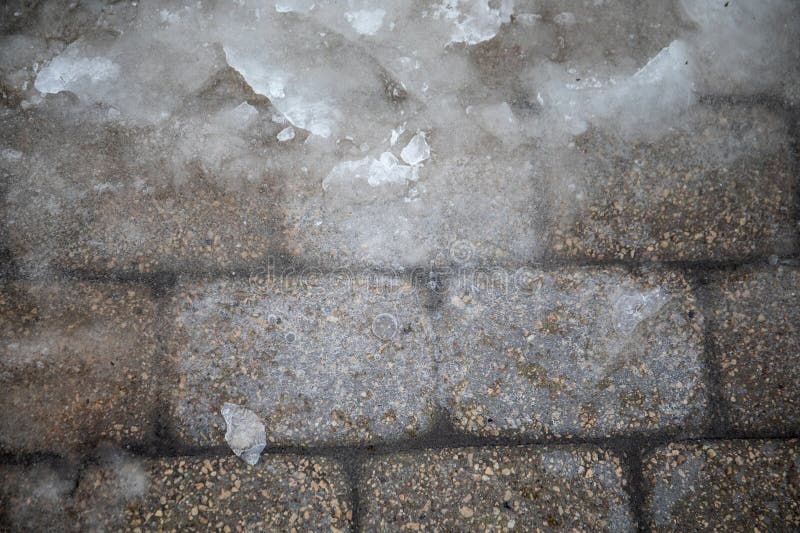 Close-up of Ice on Pavement, Slippery Sidewalks in Winter Stock Image ...