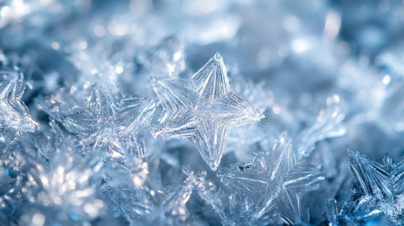 Close-up of Icy Star-Shaped Crystals Stock Illustration - Illustration ...