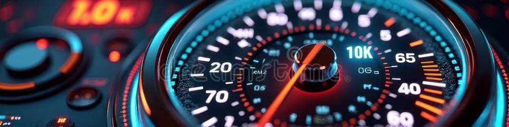 Close-up of an Illuminated Car Dashboard Speedometer at Night Stock ...