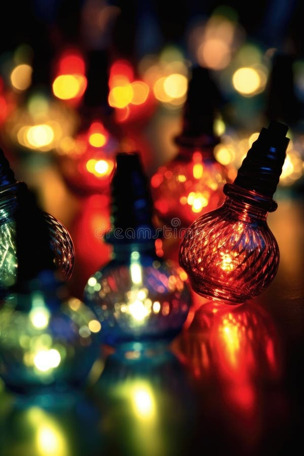 Close-up of Illuminated Christmas Light Bulbs Stock Illustration ...