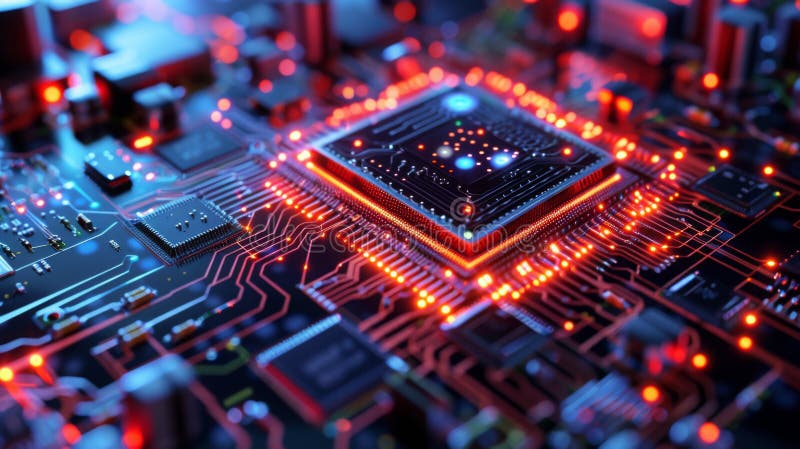 Close-Up of an Illuminated Circuit Board at Night Stock Photo - Image ...
