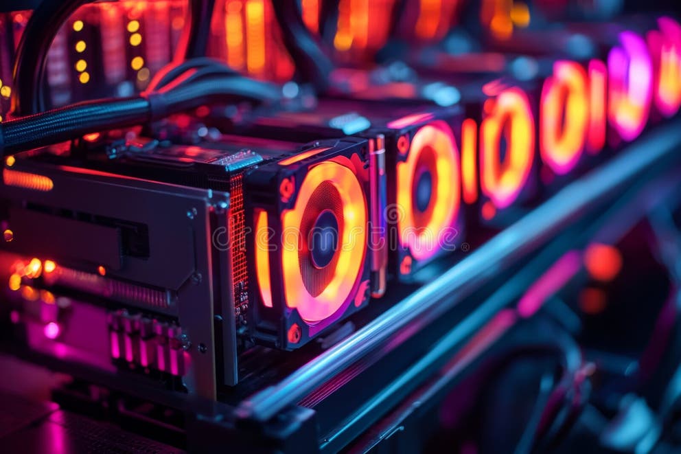 Close-up of Illuminated Cooling Fans on Powerful Graphics Processing ...