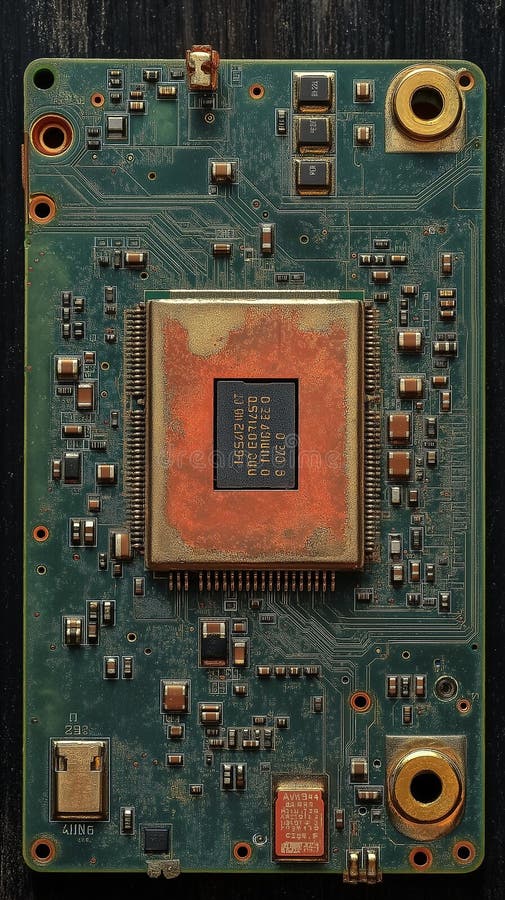 Close-up of an Illuminated CPU on a Circuit Board with Traces and ...