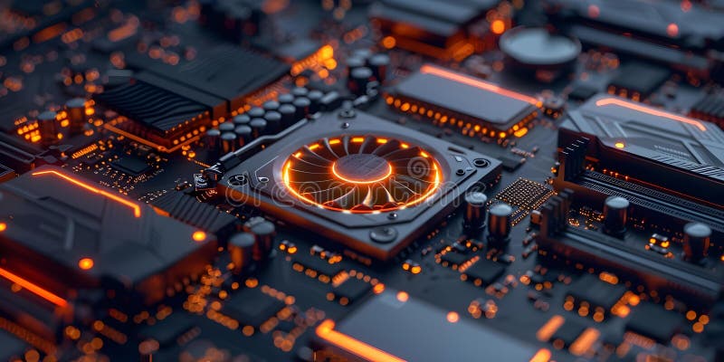 Close-up of Illuminated CPU Cooling Fans on a High-performance Computer ...