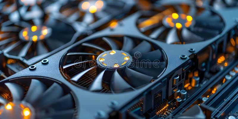 Close-up of Illuminated CPU Cooling Fans on a High-tech Computer ...