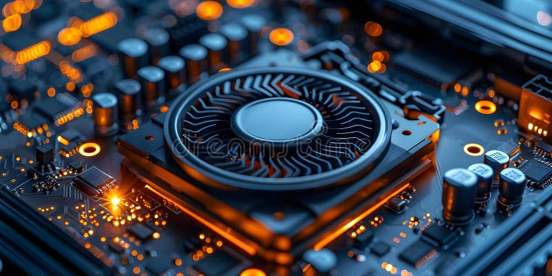 Close-up of Illuminated CPU Cooling Fans on a High-tech Computer System ...