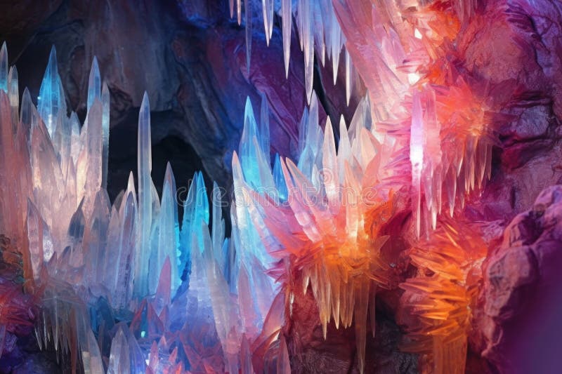 Close-up of Illuminated Crystals on Cave Wall Stock Illustration ...