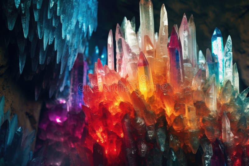 Close-up of Illuminated Crystals on Cave Wall Stock Photo - Image of ...