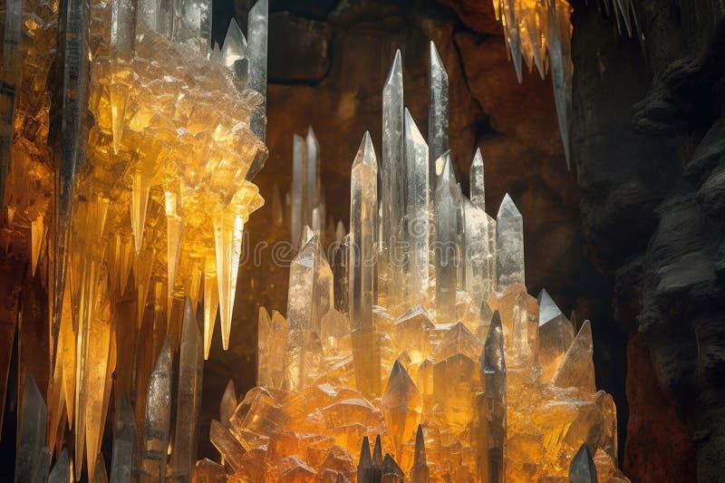 Close-up of Illuminated Crystals on Cave Wall Stock Illustration ...
