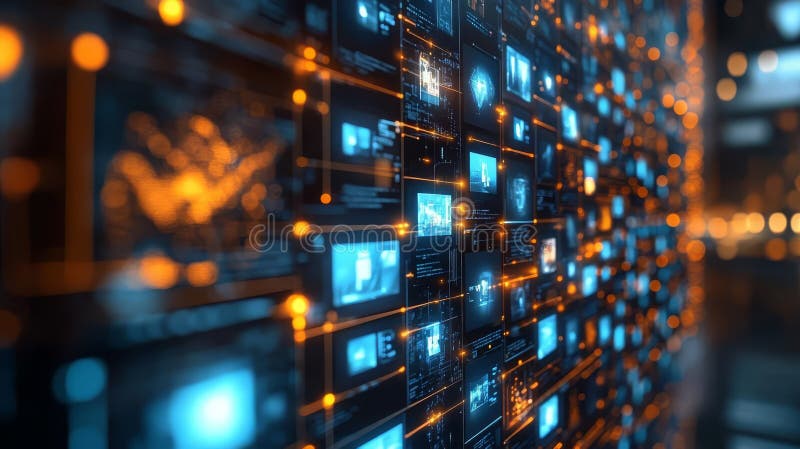 Close-up of Illuminated Digital Screens Showcasing Data and Technology ...