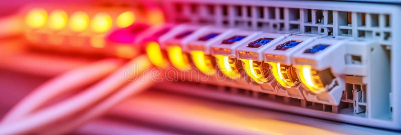 Close-up of an Illuminated Electrical Switchboard with Colored Wires ...
