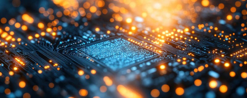 Close-up of an Illuminated Electronic Circuit Board Design Stock Photo ...