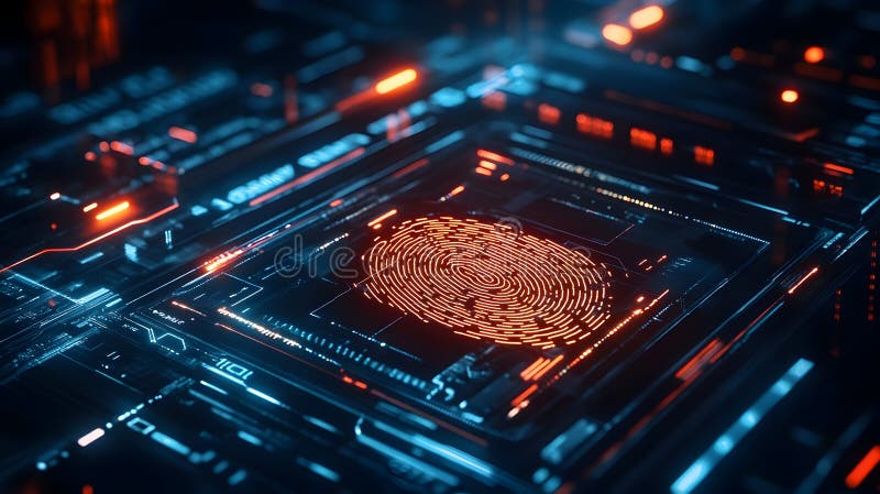 Close-Up of an Illuminated Fingerprint in a Digital Interface ...